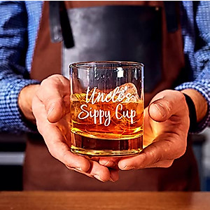 CARVELITA Uncle's Sippy Cup - Uncle Whiskey Glass - 11oz Engraved Old Fashioned Bourbon Rocks Glass For Uncle Birthday Gifts - Best Uncle Gifts - Funny Uncle Gifts - Gifts For Uncle From Nephew, Niece