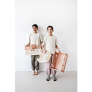 3 Sprouts Recycled Plastic Collapsible Crate - Stackable Folding Storage Crate for Organization for Adults & Kids - Foldable Plastic Crate - Large - Cream