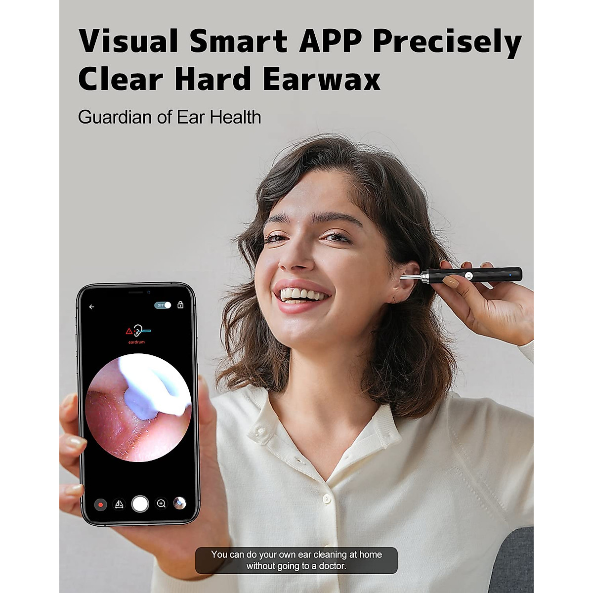 Ear Wax Removal, Ear Cleaner with Camera and Light, Ear Wax Removal Kit with 1296P Otoscope, Ear Cleaning Tool with 6 Ear Spoon, Ear Camera for iPhone & Android Phones,Black