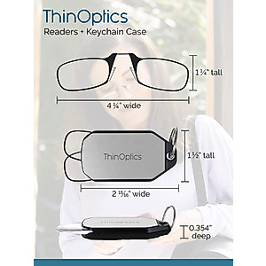 ThinOptics Keychain Case and Readers Rectangular Reading Glasses, Black, 44 mm + 2.5 dioptre