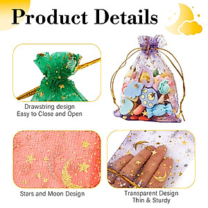 Moon Star Organza Bags 4x5, 50 Pcs Mesh Bags Drawstring, Small Mesh Gift Bags, Drawstring Gift Bags,Wedding Favor Bags,Candy Bags Pouches for Party, Birthday,Festival, Soaps, Makeup,Wrapping Supplies