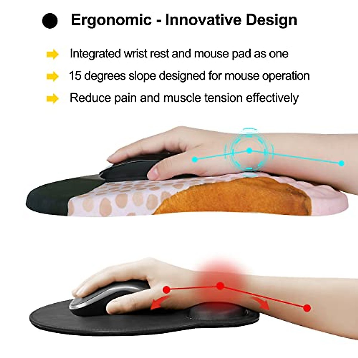 iCasso Mouse Pad with Wrist Rest, Ergonomic Mouse Pad,13x8 inch Pain Relief Keyboard Wrist Rest, Comfortable Memory Foam Mousepad with Non-Slip PU Base Mouse Pads for Desk Computer Home Office