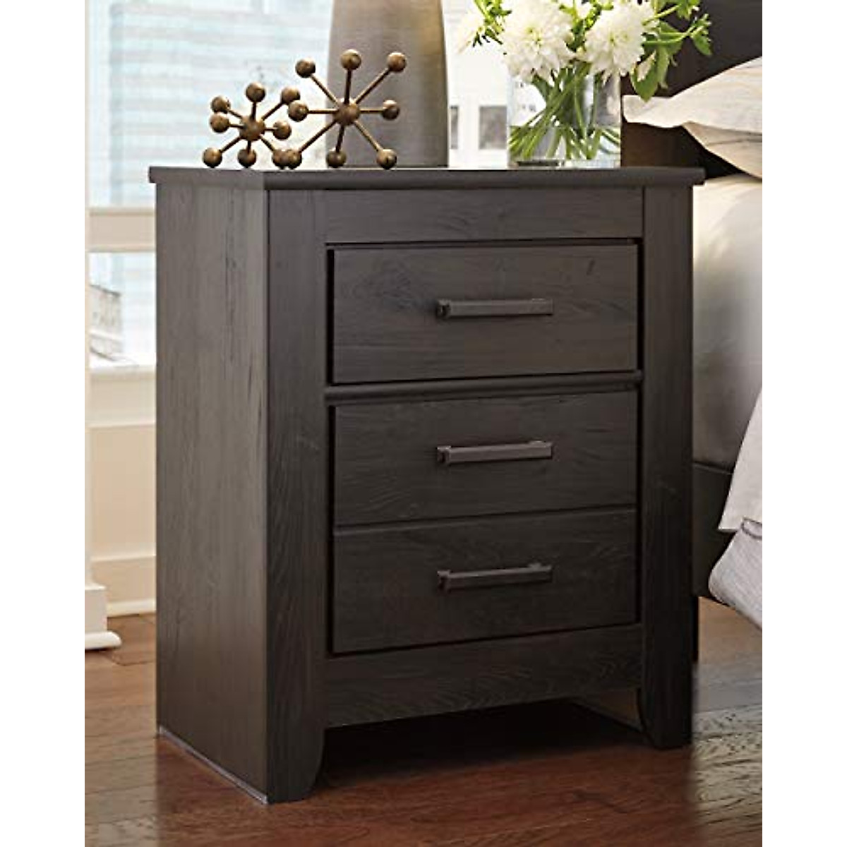 Signature Design by Ashley Brinxton Urban Contemporary 2 Drawer Nightstand, Charcoal