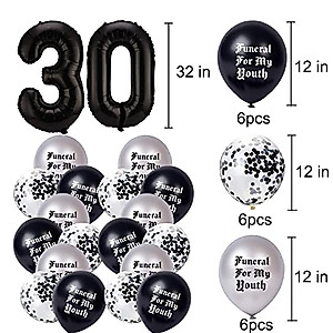ayiho Death to My Twenties Black 30th Birthday Decorations Funeral for My Youth Rip to My 20s Sash Number 30 Balloon Latex Balloon for Funny Thirtieth Birthday Party Supplies (black)