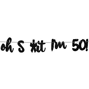 Oh I’m 50! Banner Backdrop Glitter Black Hallo Fifty Cheers to 50 Years Old Theme Decor for Man Woman Happy 50th Birthday Party Photo Studio Prop Flag Decorations Favors Supplies