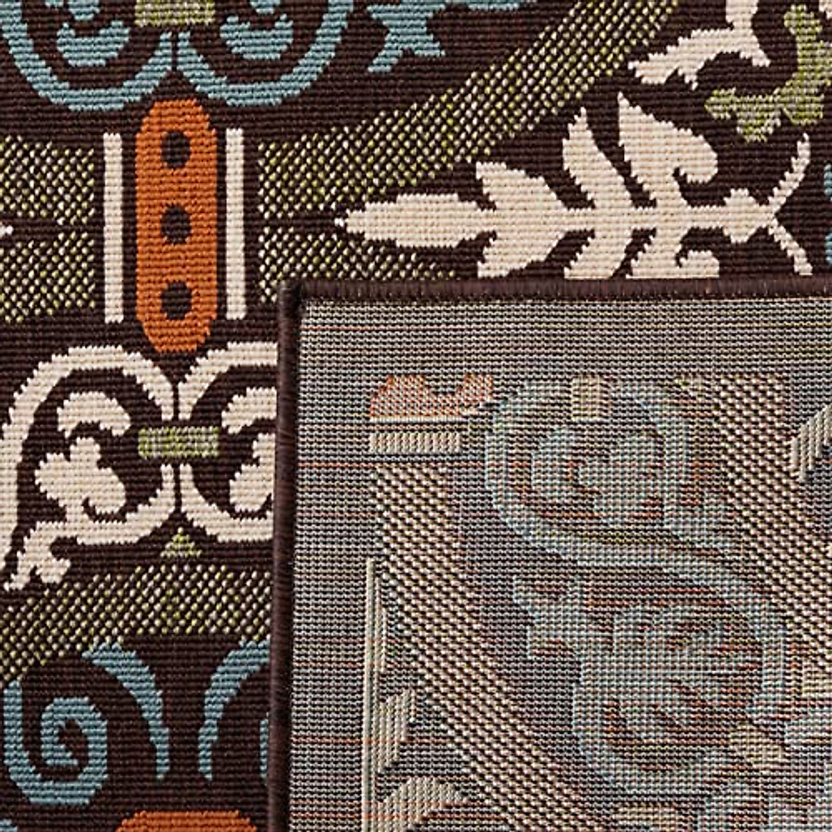 SAFAVIEH Veranda Collection 6'7" x 9'6" Chocolate / Aqua VER055 Modern Indoor/ Outdoor Non-Shedding Easy-Cleaning Patio Backyard Porch Deck Mudroom Area Rug