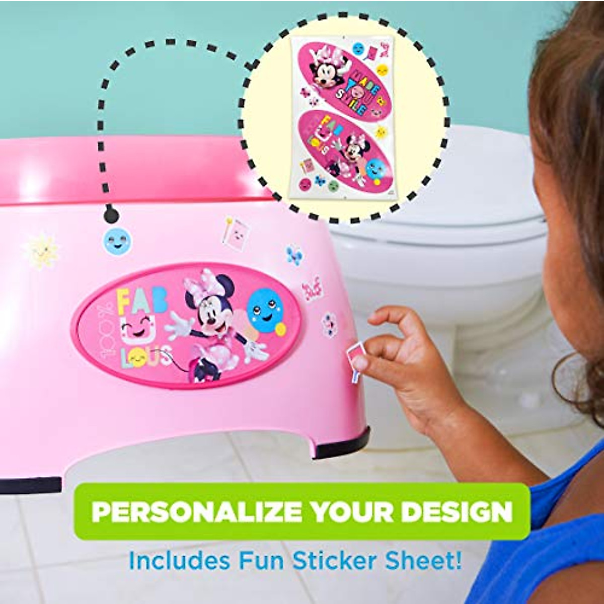 Disney's Minnie Mouse Made You Smile 3-in-1 Potty Training System for Toilet Training Kids, Multi-Stage Potty Training - Floor Potty, Detachable Potty Ring, Step Stool|Toilet Seat for Kids&Toddlers