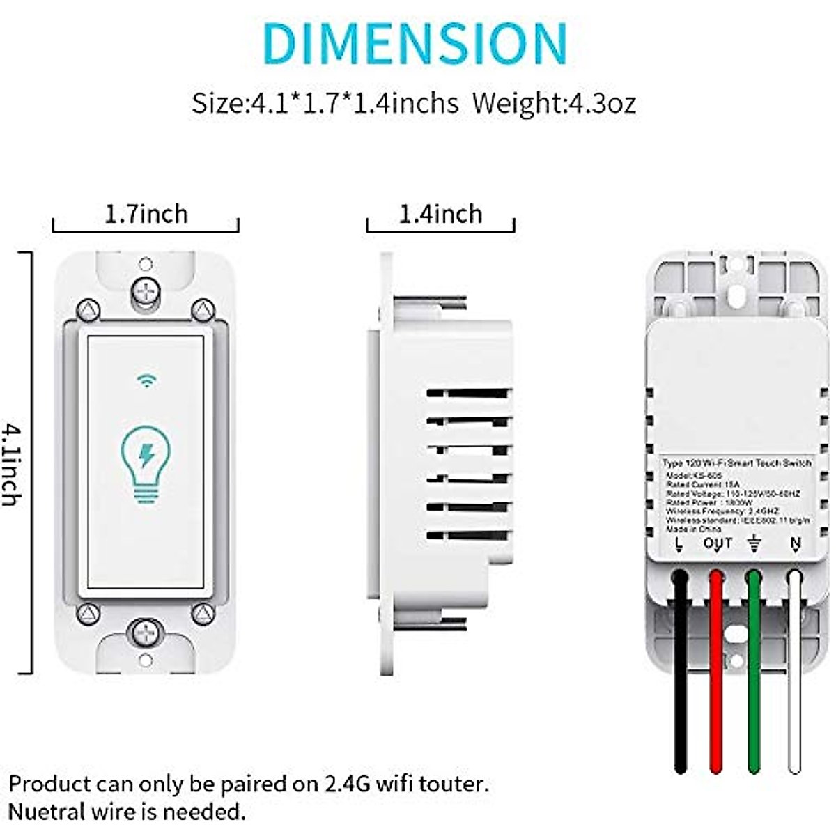 Smart Light Switch, Alexa Smart Double Switch, Smart Light Switch 2 Gang with Timing Schedule and Remote Control, Neutral Wire Needed, Compatible with Alexa and Google Home, Single Pole (2Pack)