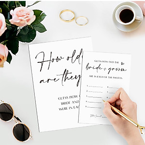 UHADRE Minimalist How Old were They Game, Guess The Couples Age Photo Game, Bridal Shower Wedding Shower Game (1 Sign and 30 Cards)-BNG02