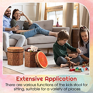 Amylove 3 Pack Tree Stump Storage Stool 12 x 12 Inch Storage Stool Ottoman, Cute Folding Storage Toy Box with Foam Cushion, Collapsible Storage Seat Chest (Classic)