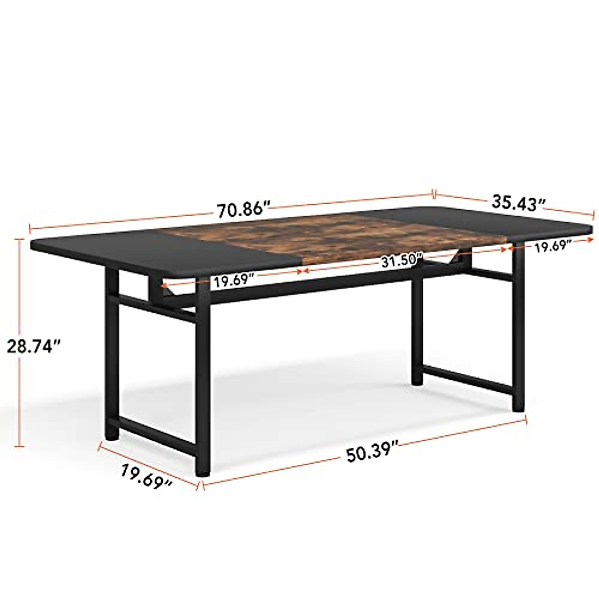 Tribesigns Dining Table for 6 People, 70.87" Long Dining Room Table with Heavy Duty Metal Frame, Industrial Rectangle Kitchen Table for Kitchen, Dining Room, Rustic Brown/Black