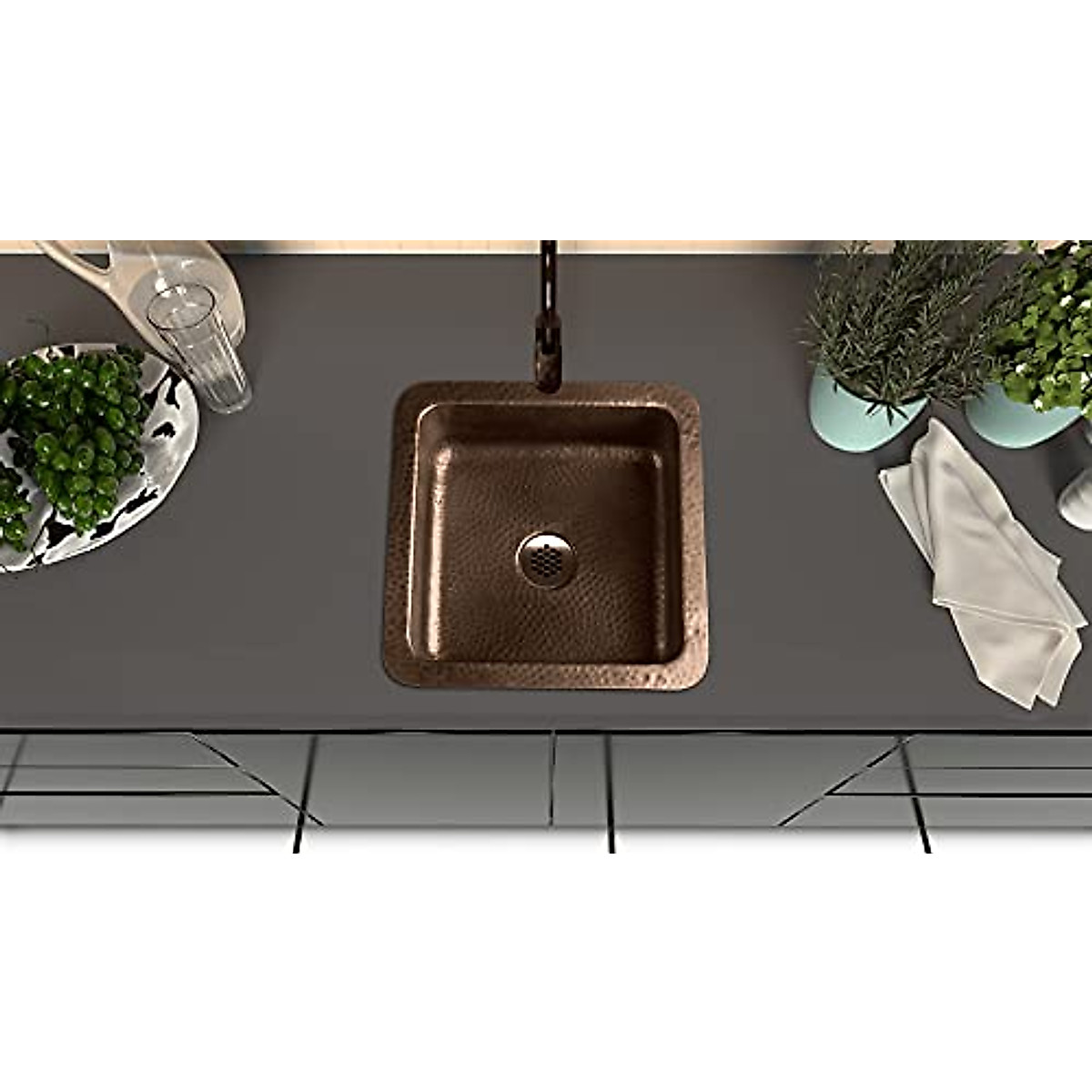 Monarch Abode Pure Copper 17093 Hand Hammered Glasgow Dual Mount Bar Prep Sink (12 inches)