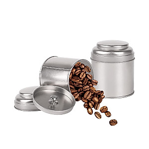 Fvstar Tea Tin with Airtight Double Lids,8 oz Loose Leaf Tea Storage Tins,Round Small Tin Can Container Box,Kitchen Canister for Coffee,Candy,Herbs and Spices (Silver)