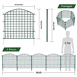 EEIEER Multi-Purposes Garden Fence, Decorative Garden Fencing, Dog Pet Fences for Yard Pond Patio, 25 x 25'' Metal Fence Panels for Outdoor Decoration & Protection, 5 Panels & 6 Sticks-Arched