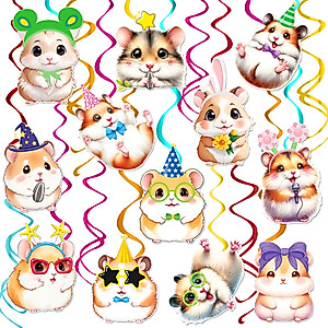 Hamster Hanging Swirls Hamster Party Decorations 20Pcs Guinea Pig Hanging Streamers Hamster Birthday Party Supplies Guinea Pig Ceiling Swirls for Hamster Baby Shower Supplies