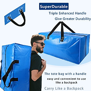 6 Pack Heavy Duty Extra Large Moving Bags Storage Tote - Strong Handles& Backpack Straps - Space Saving Storage Bags Alternative to Moving Boxes and Bins,Compatible with Ikea Frakta Cart, Blue