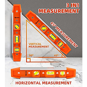 RONGPRO 9 Inch Torpedo Level Magnetic Box Level, Measuring Shock Resistant Torpedo Level with 45°/90°/180° Bubbles, Orange - 2 PCS