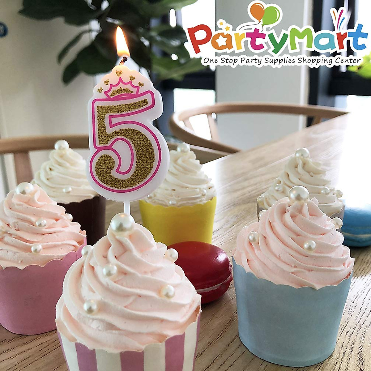 PartyMart Number 5 Giltter Candle, Pink Number 5