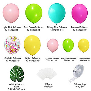 Tropical Balloons Garland Kit,117 pcs Hawaii Luau Party Balloons, Hot Pink Green Blue and Confetti Balloons for Tropical Theme Birthday Party Baby Shower Jungle Hawaii Luau Party Decorations.