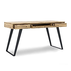 SIMPLIHOME Lowry SOLID WOOD and Metal Modern Industrial 54 inch Wide Home Office Desk, Writing Table, Workstation, Study Table Furniture in Distressed Golden Wheat with 2 Drawers