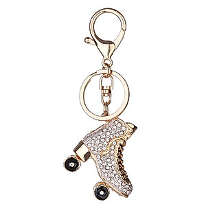 Woman Rhinestone Plating Women Car/Bag Keychain Purse Charm Roller Skates Pendant Keychain Key Ring Backpack Ornaments - Pink