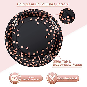 CENLBJ Black and Rose Gold Paper Plates- 100 Pack- 50 x 9 Dinner Plates & 50 x 6.5 Napkins, Black Paper Plates and Black Napkins Party Supplies for Birthdays and All Occasions