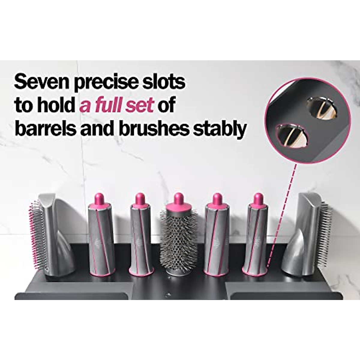 Floatant Wall Mount Holder for Dyson Airwrap Styler Supersonic Hair Dryer, Nail-Free or Perforat Install, Organizer for Storage Attachments, Rack with Hooks for Accessories Nozzles Barrels Brushes