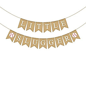 Jute Burlap Little Slugger Banner Boy Baseball Theme Baby Shower Party Decoration Supply