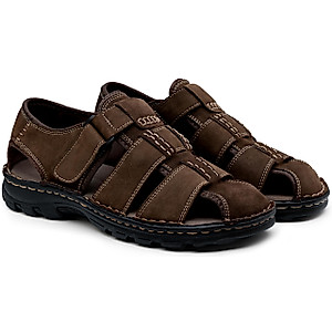 Jousen Men's Sandals Leather Closed Toe Sandal Outdoor Water Sport Beach Sandal Hiking (AMY663 Dark Brown 11)