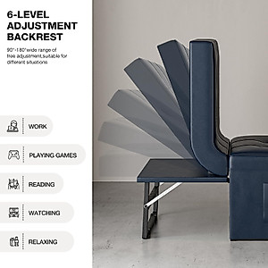 Faux Leather Sofa Bed, 4 in 1 Convertible Chair Multi-Function Folding Ottoman Guest Bed with Adjustable Backrest for Living Room, Apartment, Office 71.9''W (included 2 throw pillow) (Dark Blue)