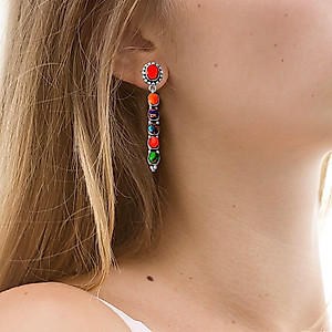 Santa Fe Style Genuine Turquoise 925 Sterling Silver Multi Drop Earrings for Women Southwest Jewelry Birthday Gifts for Women