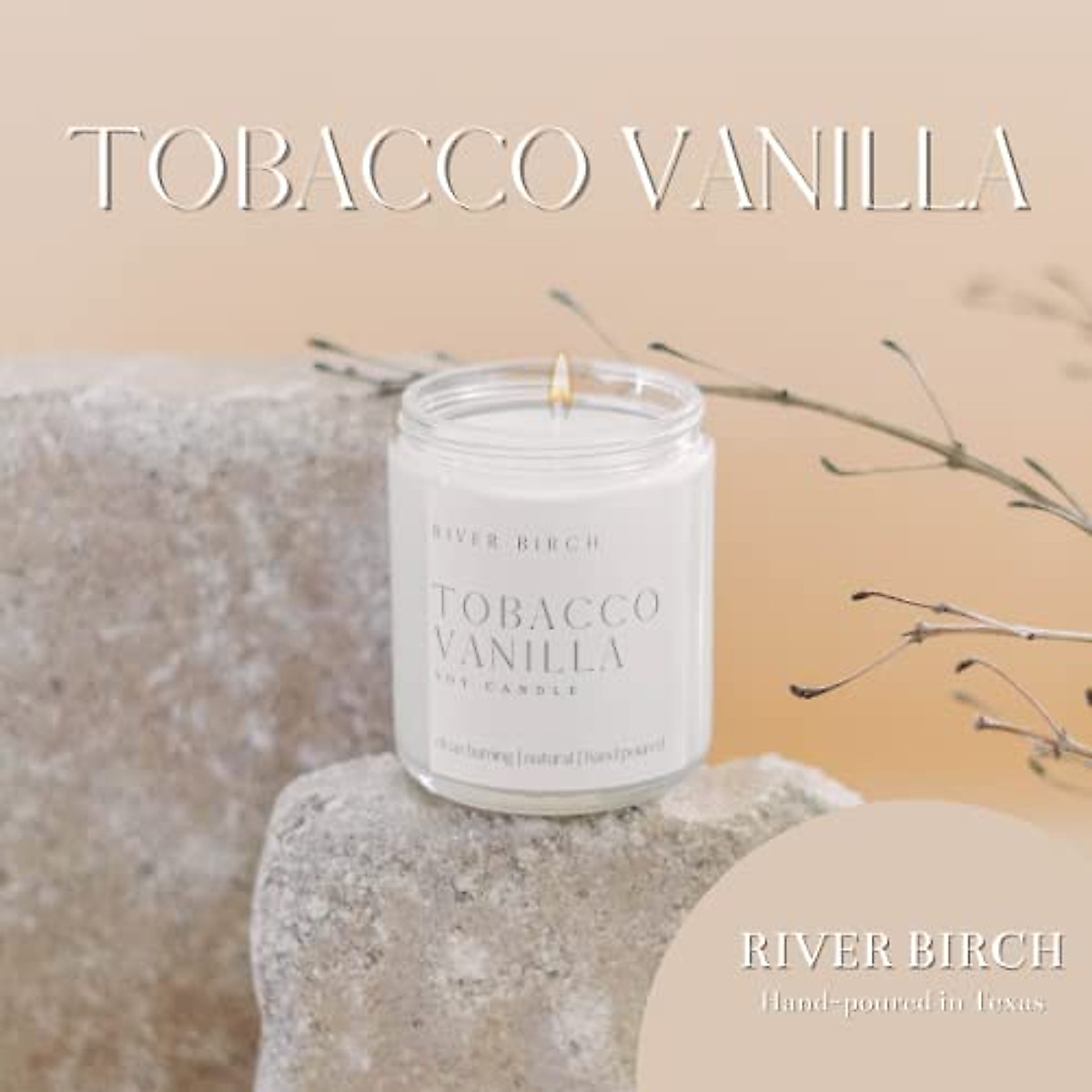 River Birch Candles Tobacco Vanilla Scented Candle | Premium, All-Natural, Non-Toxic, Soy Candles | 8.5oz 40 Hr Burn Time | Cozy Relaxing Gifts for Home