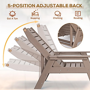 nalone Chaise Lounge Outdoor with 5-Position Adjustable Backrest, HDPE Lounge Chair for Outside Supports Up to 400 LBS, Pool Lounge Chairs for Patio Poolside Deck Beach Backyard(Grey Brown)