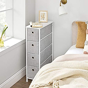 SONGMICS Narrow Dresser with 4 Fabric Drawers Vertical Slim Storage Tower Unit, 7.9", Light Gray