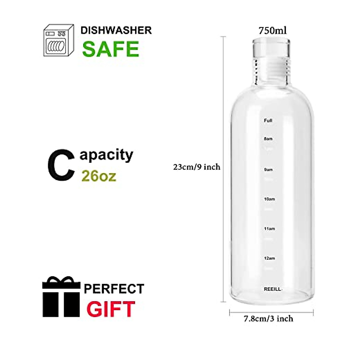 Clear Glass Water Bottles With Time Marker Non-slip Sleeve And Lids, Reusable Glass Drinking Bottles, Drink Water Bottle 17 Oz，Suitable For Drinks, Juices, Sodas, Coke, As Gifts (750ML2PCS)