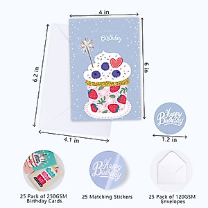 FUHITIM Birthday Cards,25 Pcs Blank Cards with Envelopes & Stickers,25 Design,4x6 Inches Happy Birthday Card,Birthday Card for Kids,Friends,Family and Colleagues