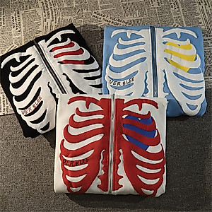 Women Y2k Jacket Long Sleeve Graphic Skeleton Zip Up Hoodie Sweatshirt Streetwear White XL