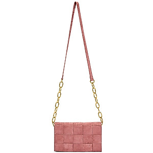 Like Dreams Women's Gold Chain Link Padded Fashion Hailey Woven Suede Crossbody Handbag (Mauve)