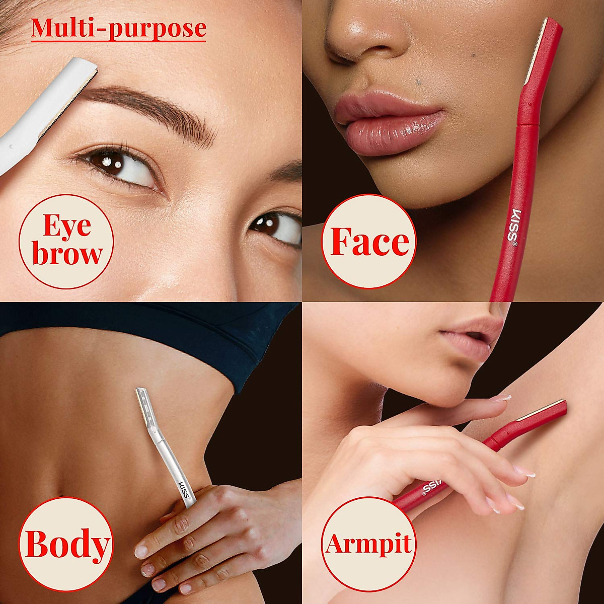 Kiss New York Eyebrow Razor Trimmer Facial Hair Shaper Remover, Multipurpose Exfoliating Dermaplaning Dermaplane Shaving Tools for Men & Women 5 Count