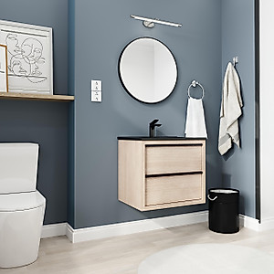 SmartEdge 24 Inch Bathroom Vanity, Modern White Floating Vanity, Wood Wall Mounted Bathroom Vanity 2 Drawers Storage Cabinet Ceramic Vessel Countertop Bath Vanity with Sink