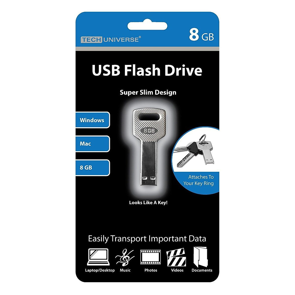 Tech Universe Key Shaped Super Slim USB Flash Drive 8 GB