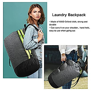 Poeticcity Black Zen Basalt Stones with Dew Green Bamboo on Dark Backpack Laundry Bag Drawstring Hamper Basket, Dirty Clothes Bin Toy Storage with Adjustable Shoulder Straps for Travel Home