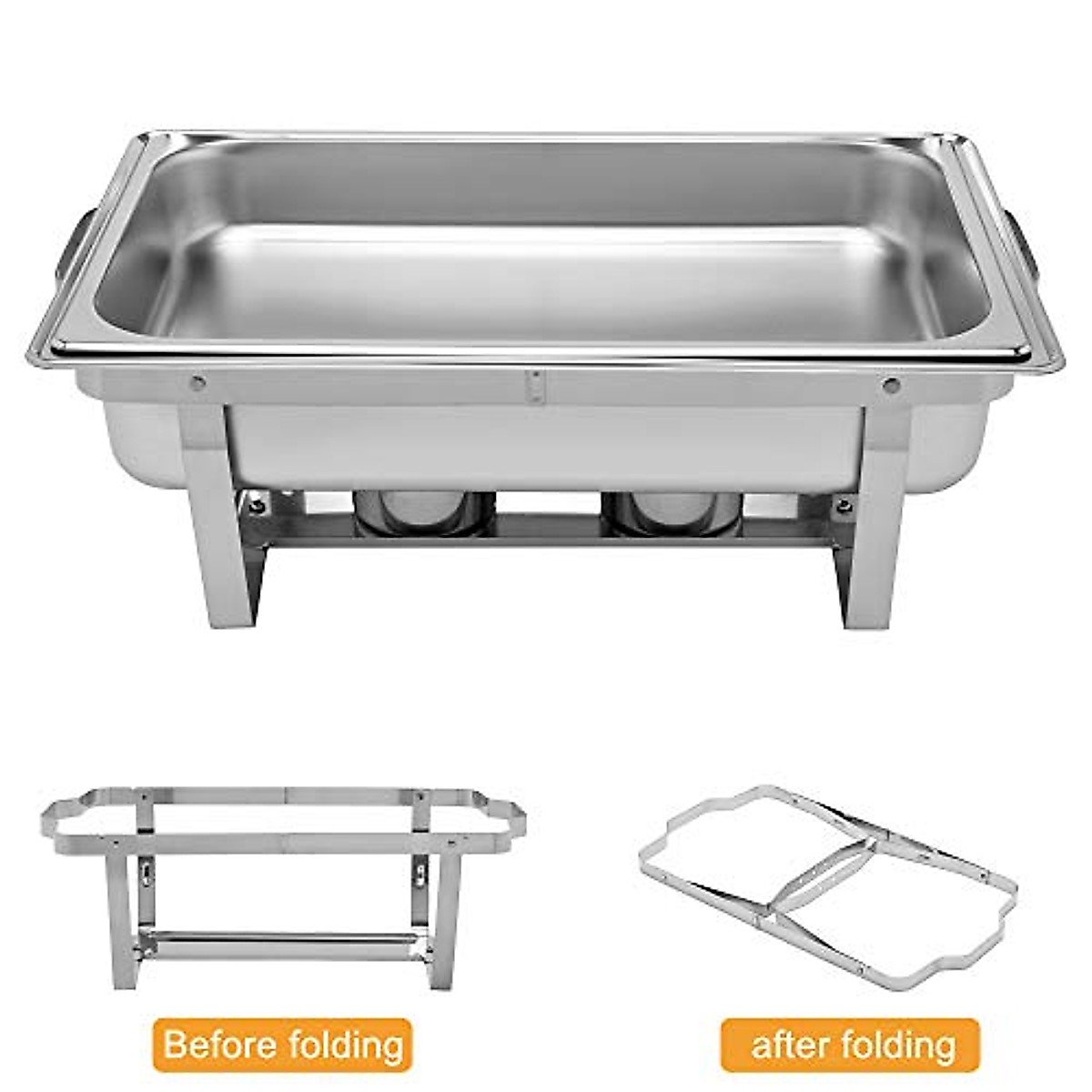 ROVSUN 8 Qt 4 Pack Full Size Stainless Steel Chafing Dishes Buffet Set, Silver Rectangular Catering Chafer Warmer Set with Trays Pan Lid Folding Frame for Kitchen Party Banquet Dining