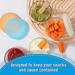 Kieaisy Glass Snack Containers, 4x5oz Small Glass Food Storage Jars, Portable Kids Lunch Containers with Silicon Lids, Condiment Container with Lids | Reusable & Microwave & Dishwasher Safe