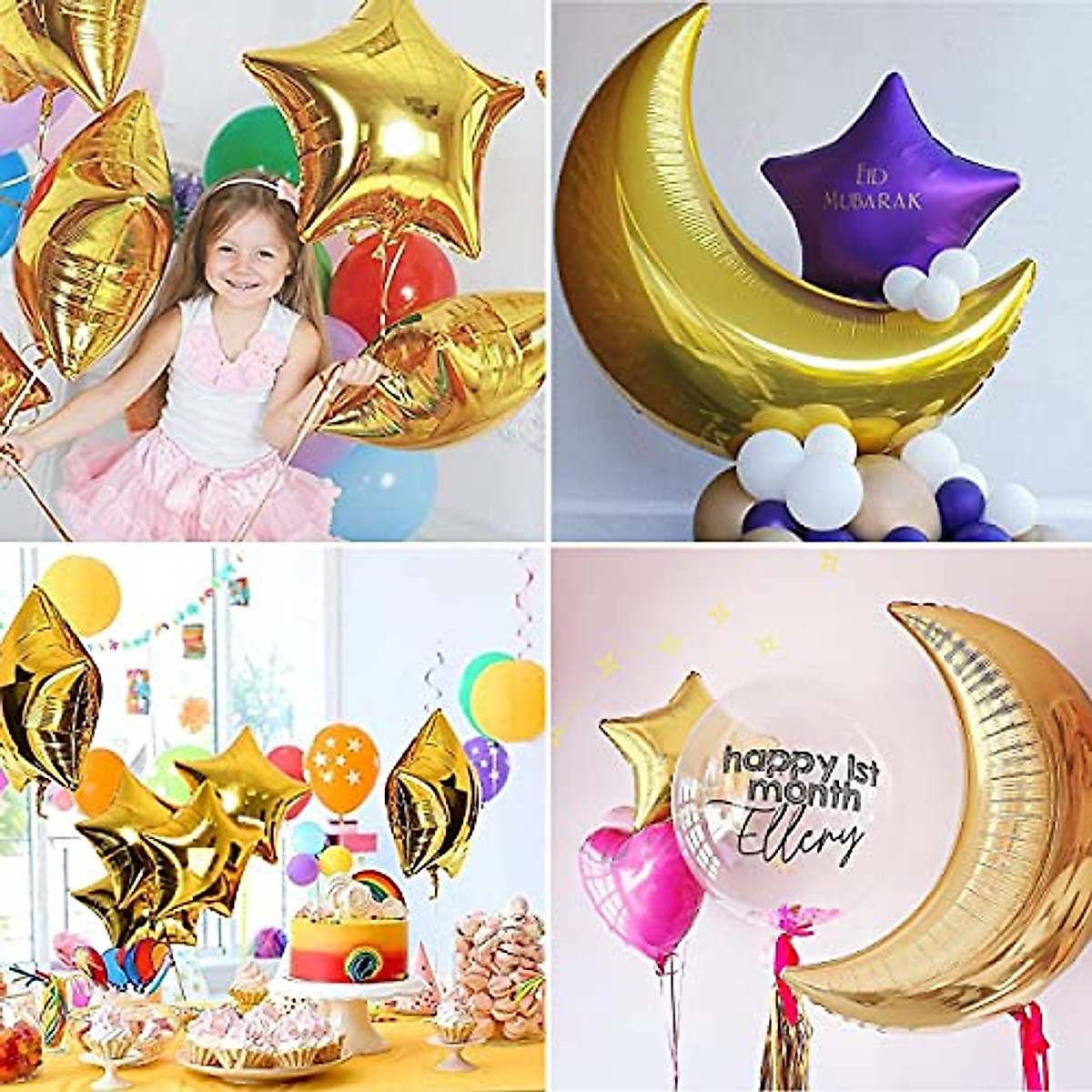 42pcs Gold Star Balloons Gold Moon Foil Balloons Star Balloons Metallic for Eid Mubarak Decorations Graduation, Outerspace, Baby Shower, Birthday, Wedding Anniversary Party Decorations Supplies