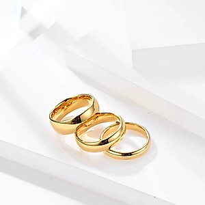 HUARJO 4mm 6mm 8mm 18K Gold Tungsten Carbide Rings for Women Men Domed Polished Steel/Gold/Rose Gold Wedding Band Comfort Fit Size 5-13 (10, 6mm gold)