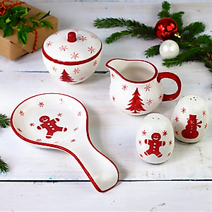 Euro Ceramica Winterfest Collection 12 Piece Dinnerware Set | Festive Ceramic Stoneware Dinnerware Set | Service for 4 | Hand-Stamped Holiday Design, Red & White Christmas Patterns,WFT-12000-DS