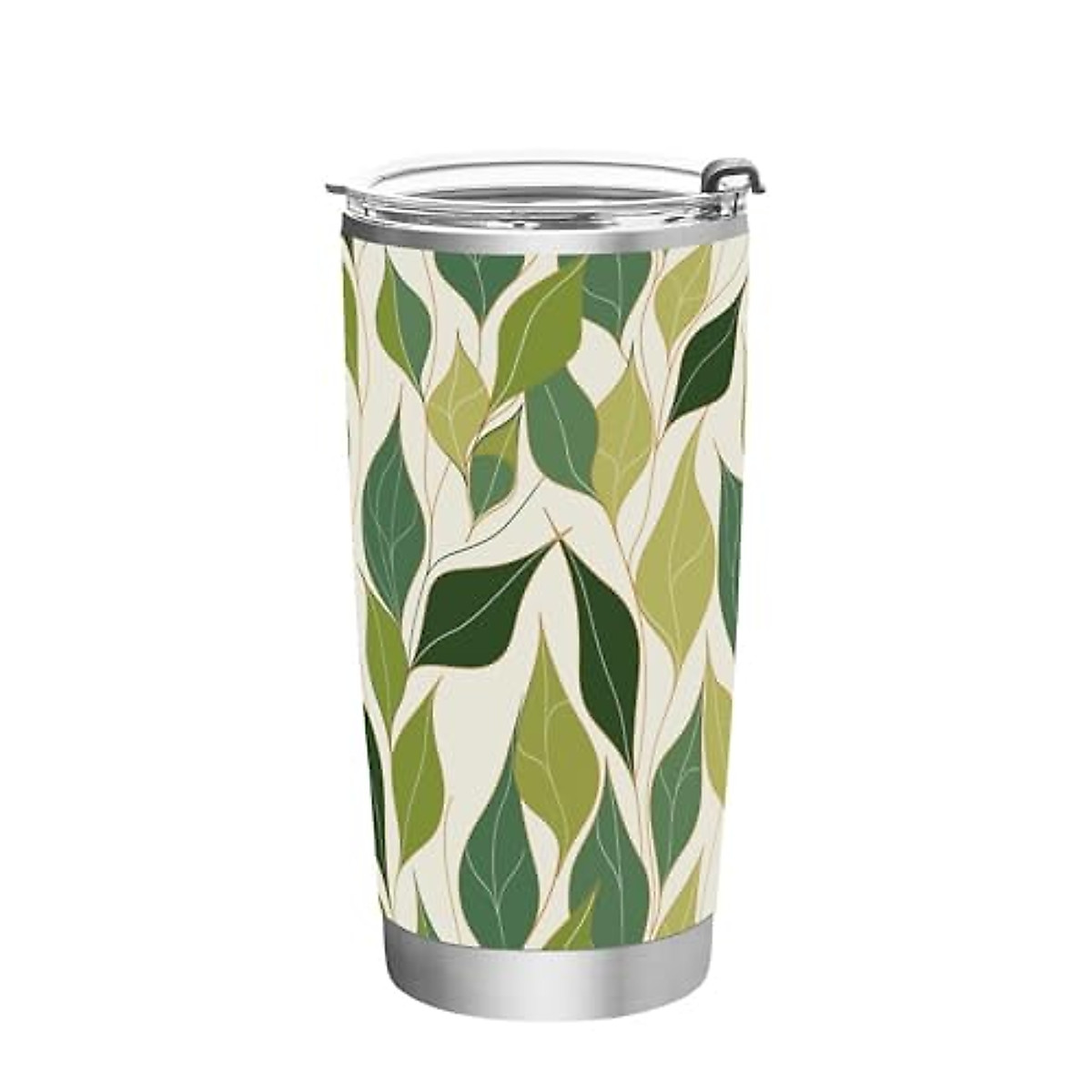 Green Leaves Stainless Steel car cup with Lid and Straw travel mug spill proof for café leakproof tumbler with lid and straw 20 OZ