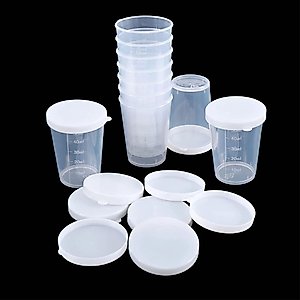 HUAXIUZH 10Pcs 50ml Plastic Transparent Measuring Cups With Lid Test Calibration Liquid Container Measuring Tools