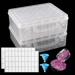 MUKLEI 2 Pack 30 Grids Diamond Painting Storage Containers, Beads Organizer with Label Stickers and Funnel, Diamond Painting Accessories Box for Crafts, Seeds, DIY single slots 1.9 × 1 inch